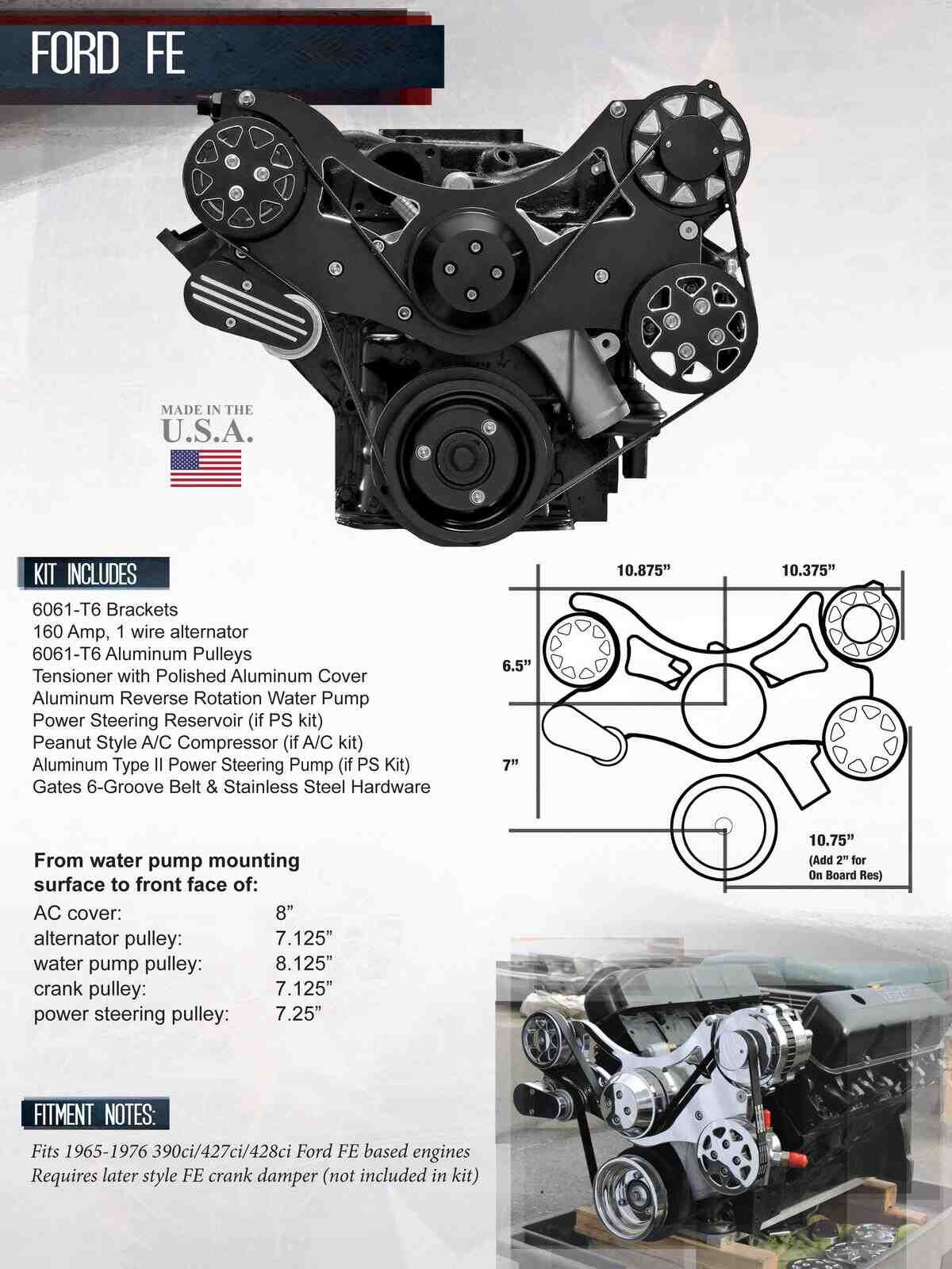 All American Billet FDS-FE-201-FF Serpentine Kit, Ford FE, FF