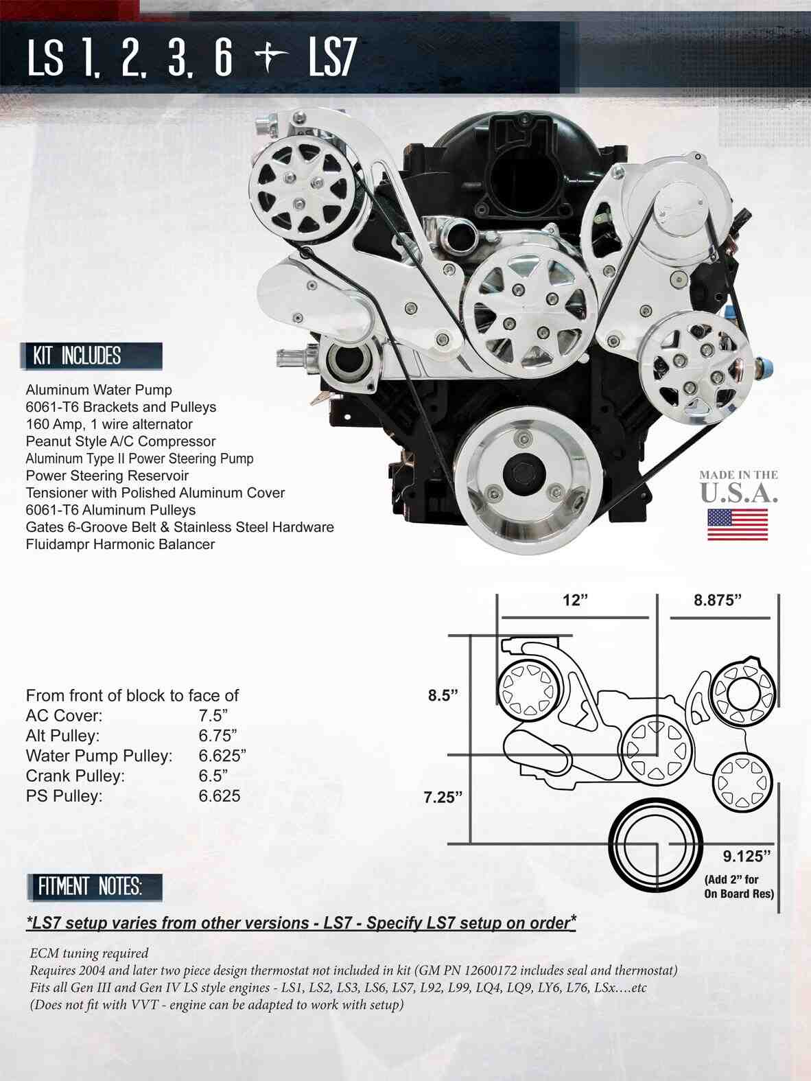 All American Billet FDS-LS7-201 Serpentine Kit, GM LS7, OP