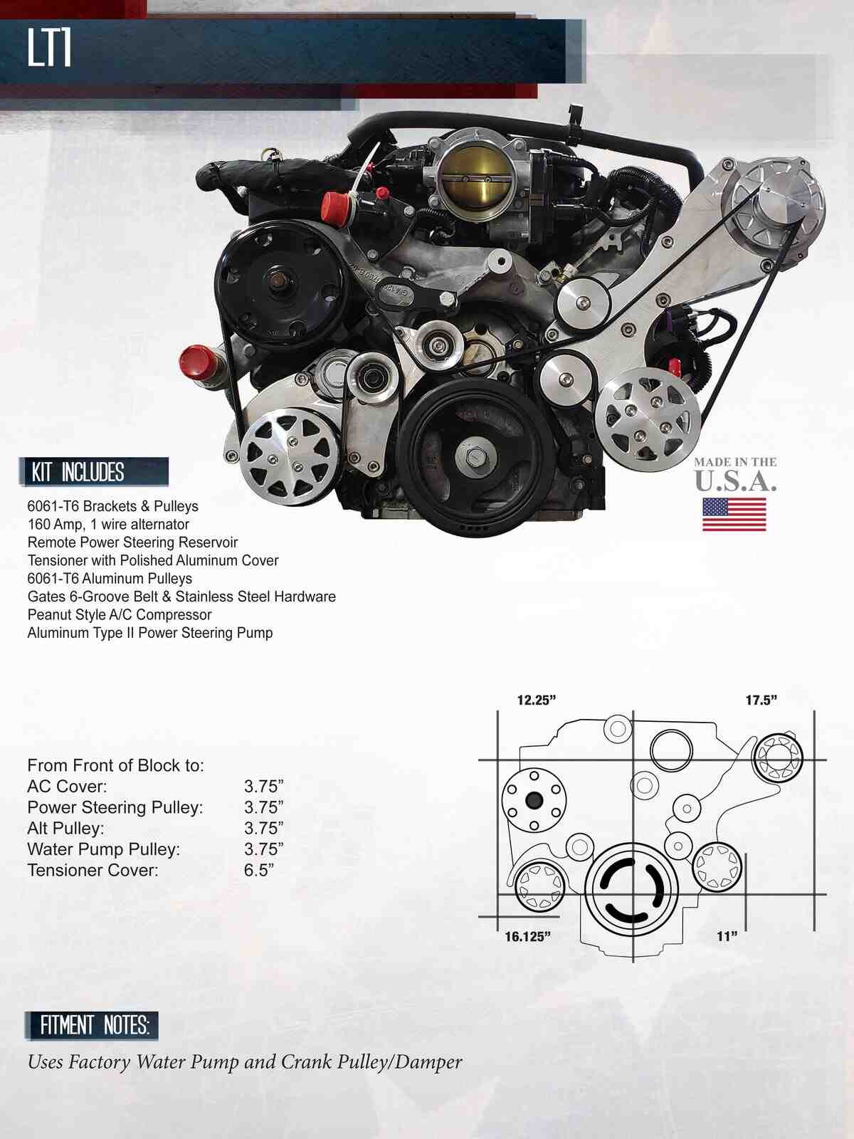 All American Billet FDS-LT1-701-CP Serpentine Kit, GM LT1, CP