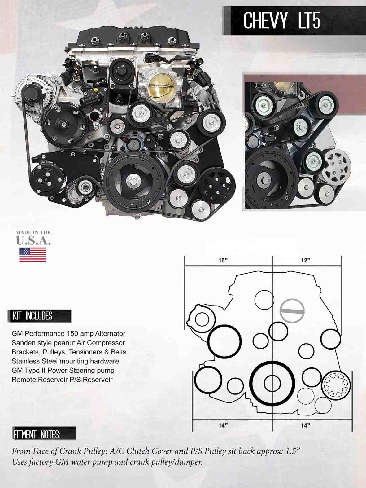 All American Billet FDS-LT5-701 Serpentine Kit, GM LT5, OP