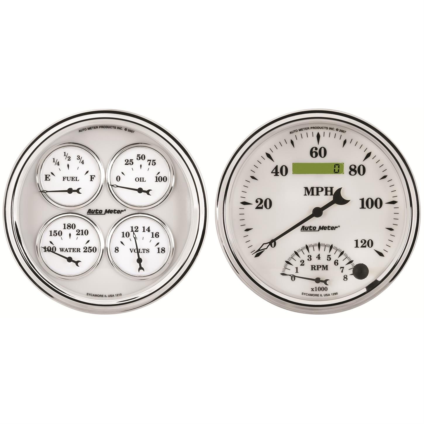 AutoMeter 1203 Quad And Tach/Speedo, 5 Inch, Old Tyme White II