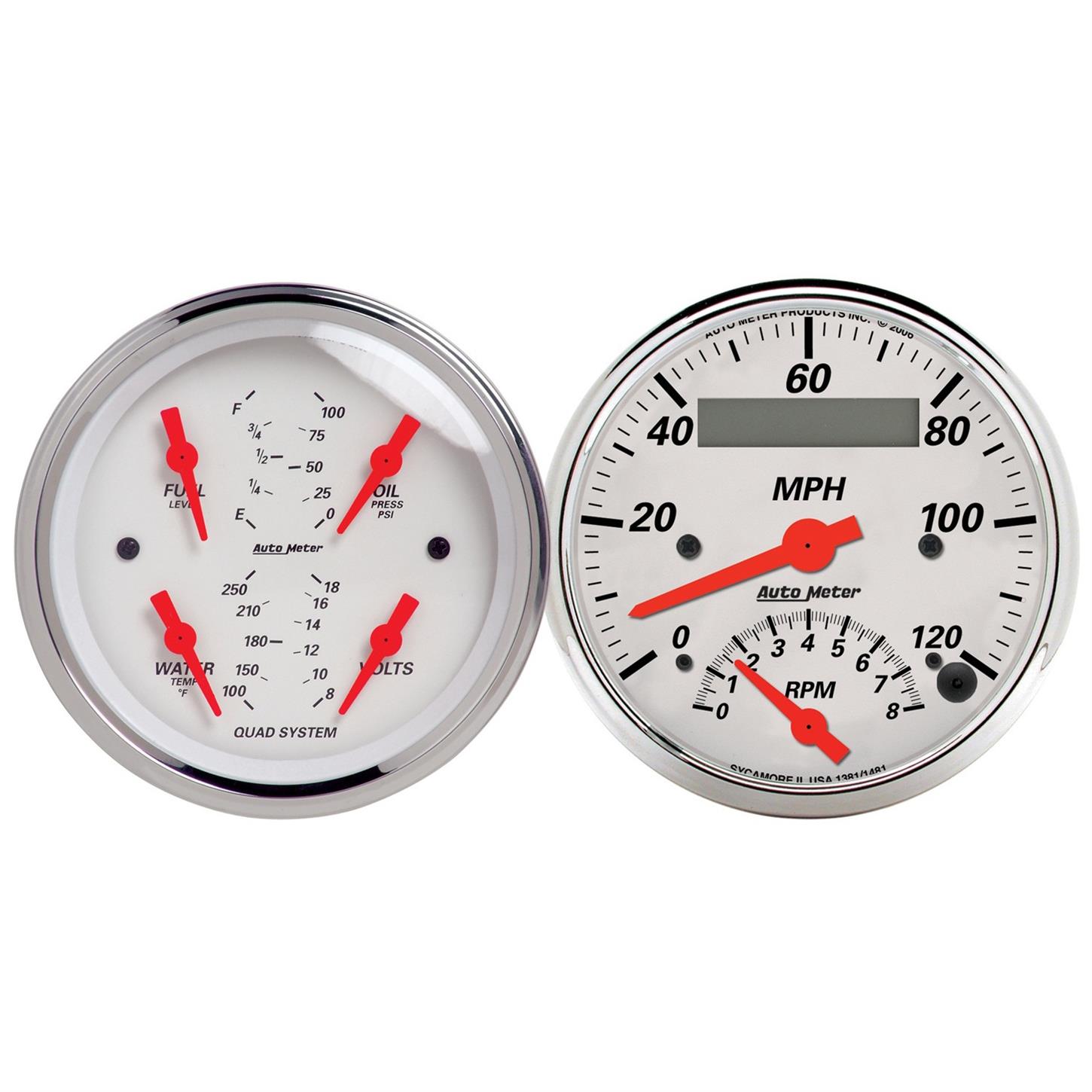 AutoMeter 1309 Quad And Tach/Speedo, 3 3/8 Inch, Arctic White