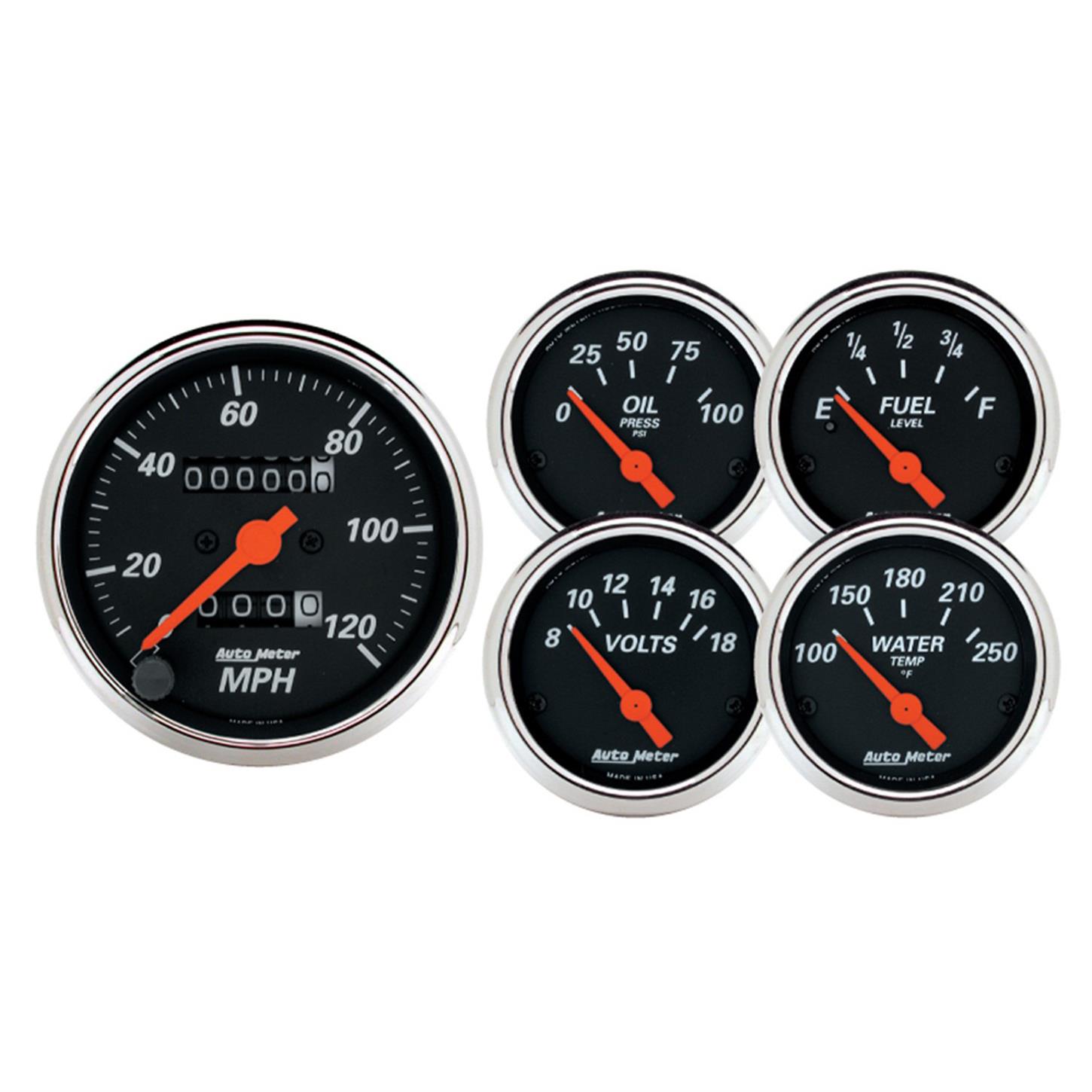 AutoMeter 1420 Designer Black 5 Piece Mechanical Gauge Kit