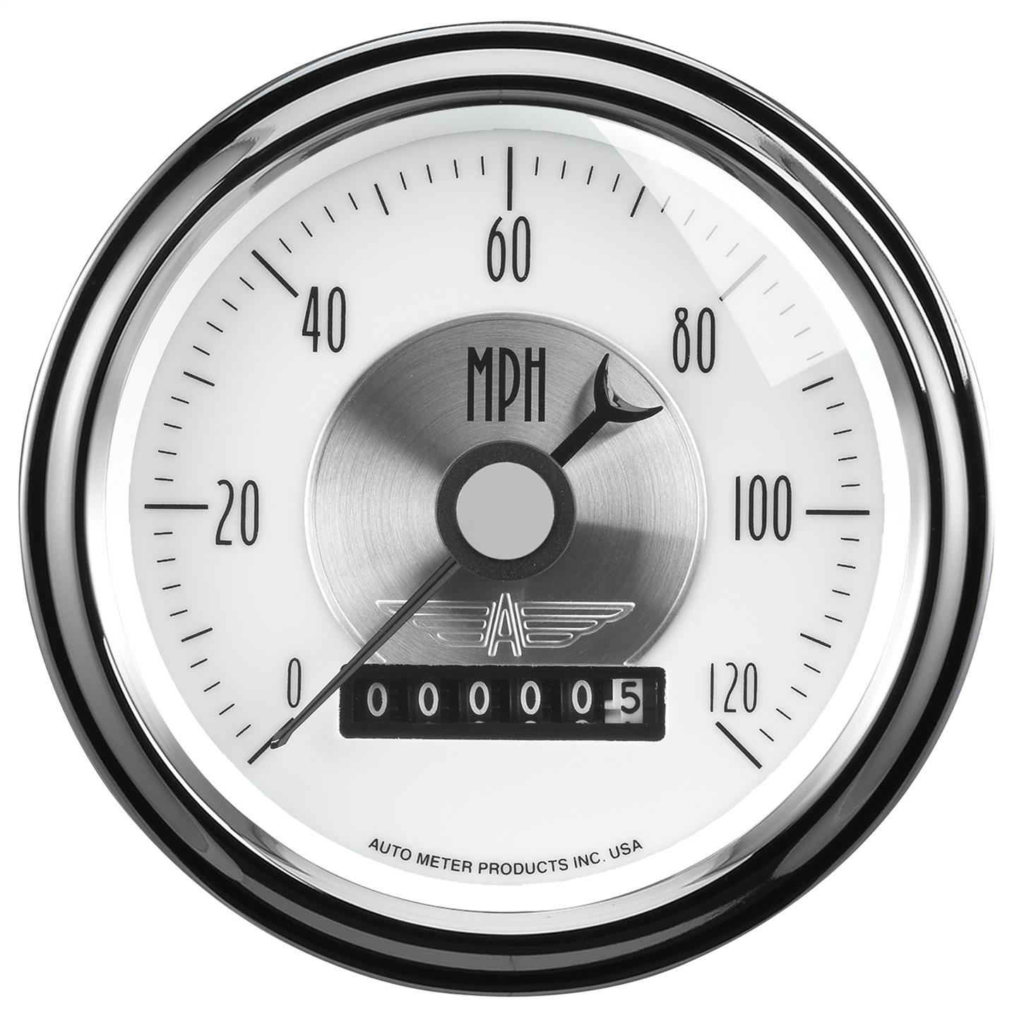 AutoMeter 2085 Speedo Gauge, 3 3/8 Inch, 120MPH, Prestige Pearl