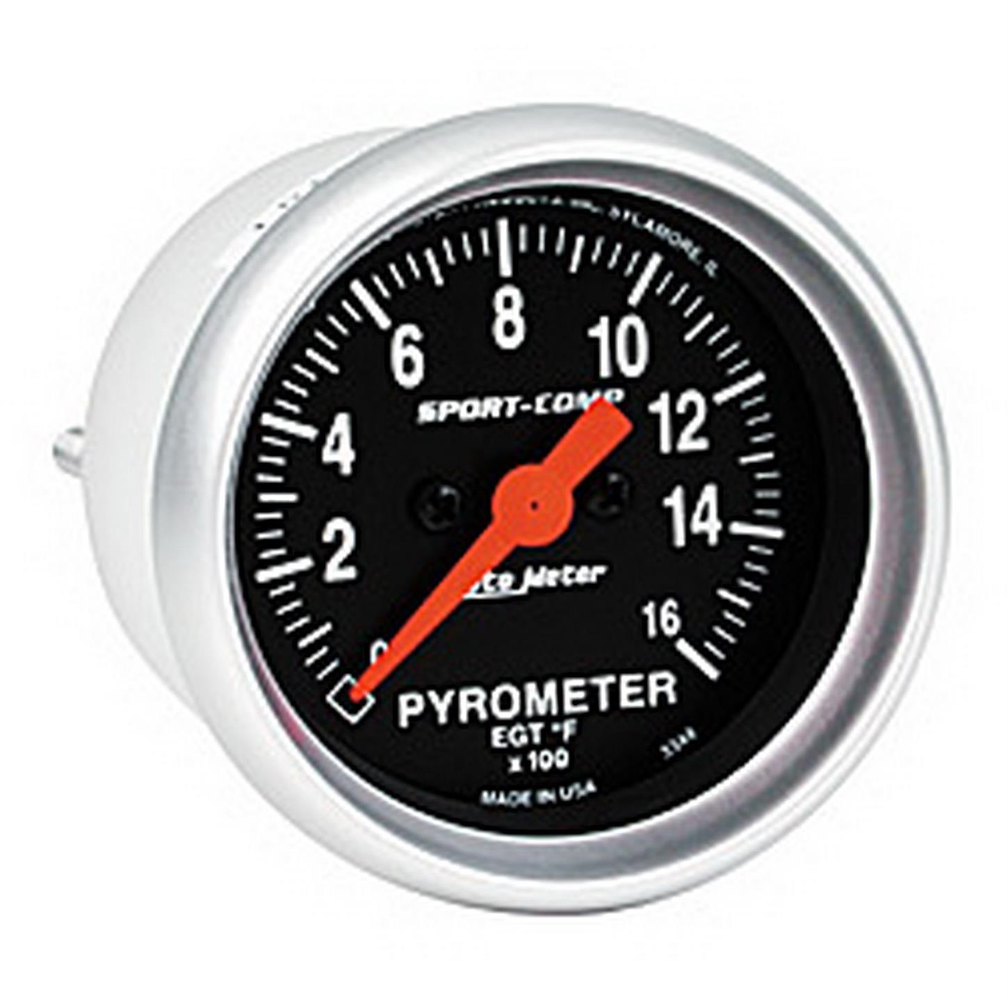 AutoMeter 3344 Pyrometer Gauge, 2 1/16 Inch, 1600 Deg, Sport-Comp