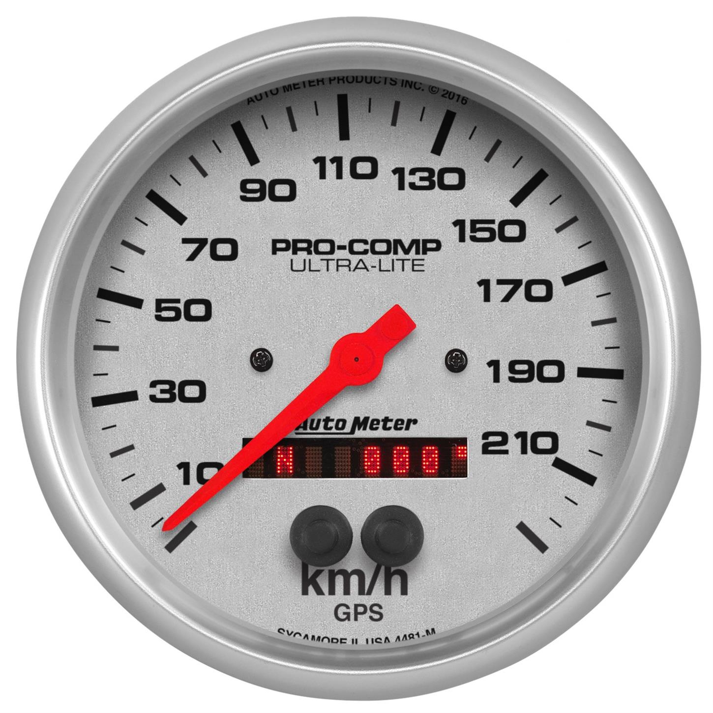 AutoMeter 4481-M Ultra-Lite Speedometer, 5, 0-225 KM/H, Flat Lens