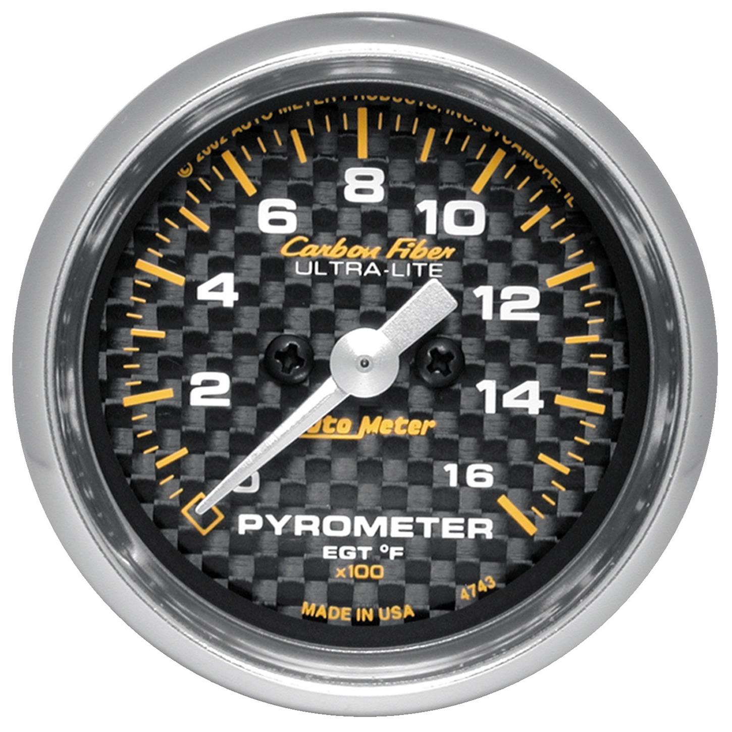 AutoMeter 4744 Pyrometer Gauge, 2 1/16 Inch, 1600 Deg., Carbon