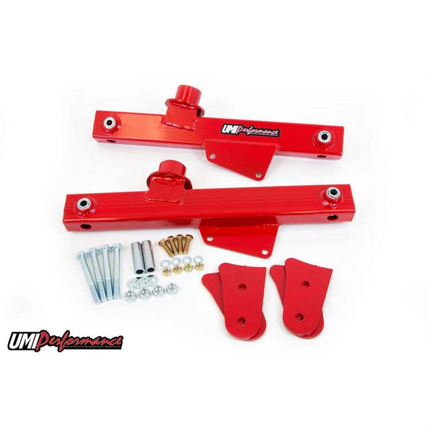 UMI 1026-R 99-04 Mustang Rear Lift Bars, Boxed Steel Tubing, Red