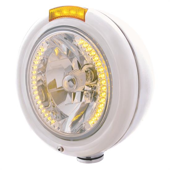 United Pacific 32470 SS Classic Headlight H4 W/34 Amber LED