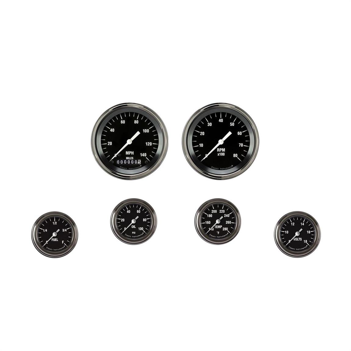 Classic Instruments Hot Rod 101, 6 Gauge Set, SS Bezel