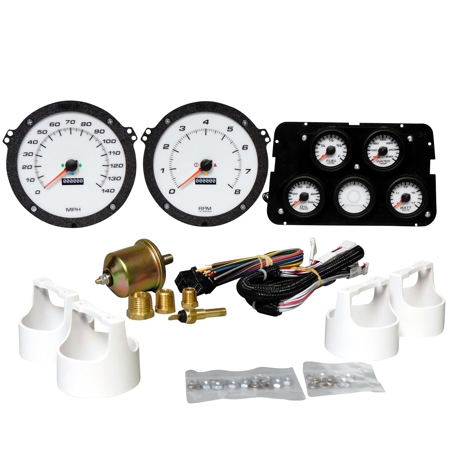 New Vintage USA 68011-03 Performance II Gauges C3 Corvette, White