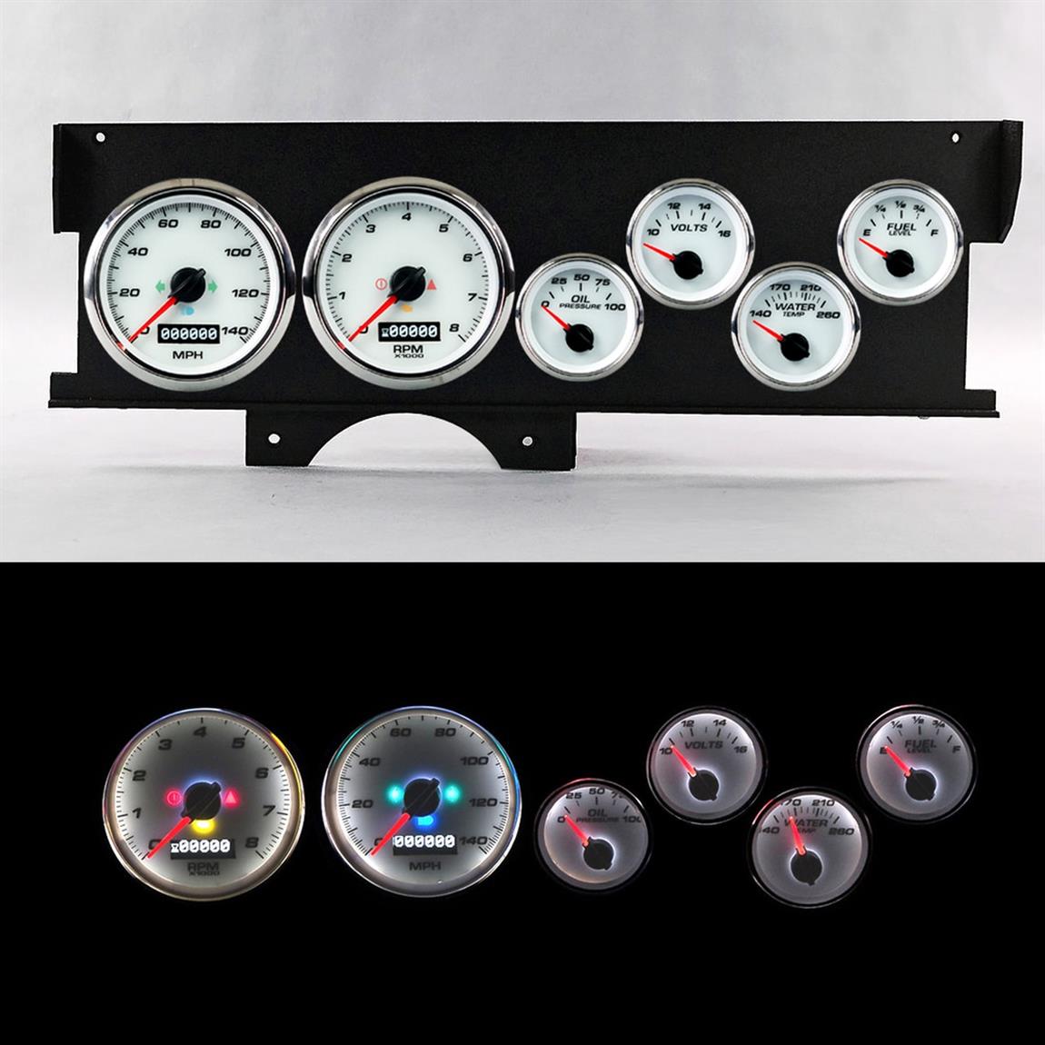 New Vintage USA 72010-03 70-72 Malibu Sweep Dash Perf. Gauges Wht