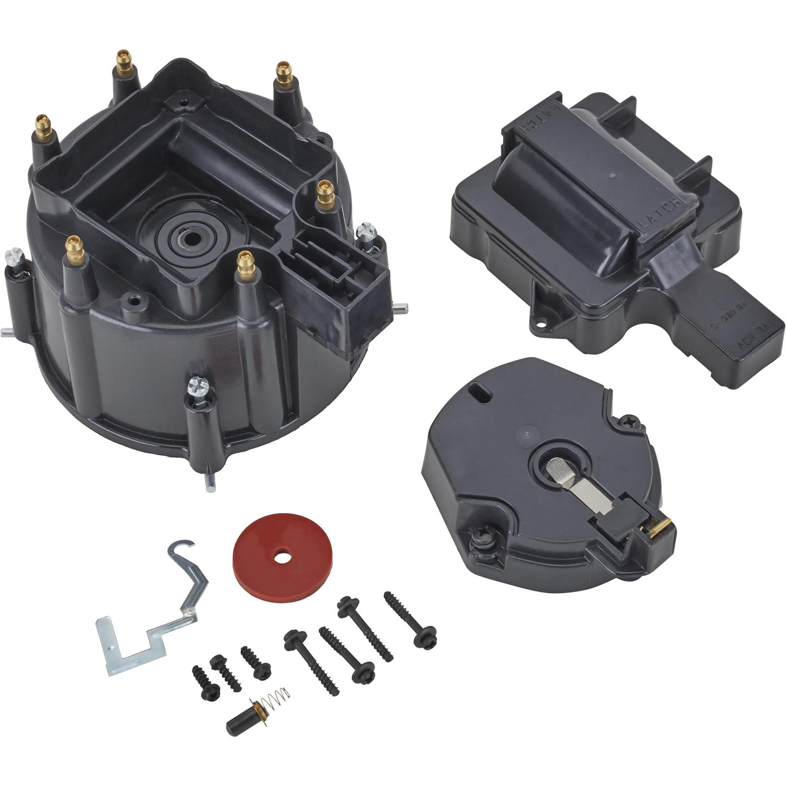 Chevy 6-Cylinder HEI Distributor Replacement Cap and Rotor, Black