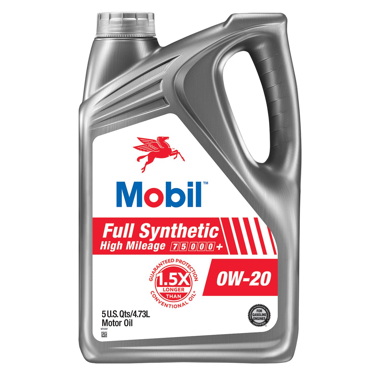 Mobil Full Synthetic High Mileage Motor Oil 0W-20, 5 Qt, Case/3