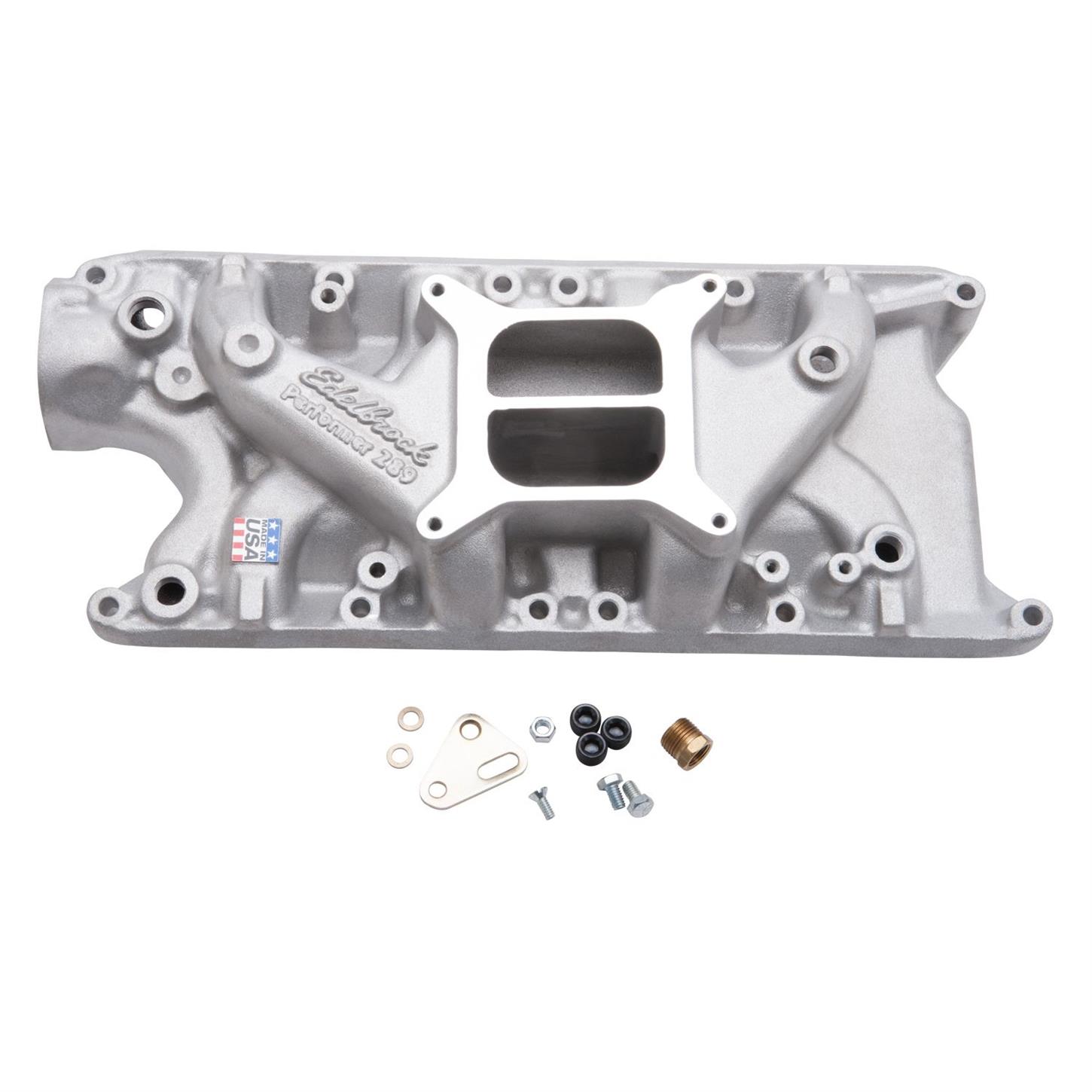 Edelbrock 2121 S/B Ford 289 Intake Manifold W/O EGR, Black/Chrome