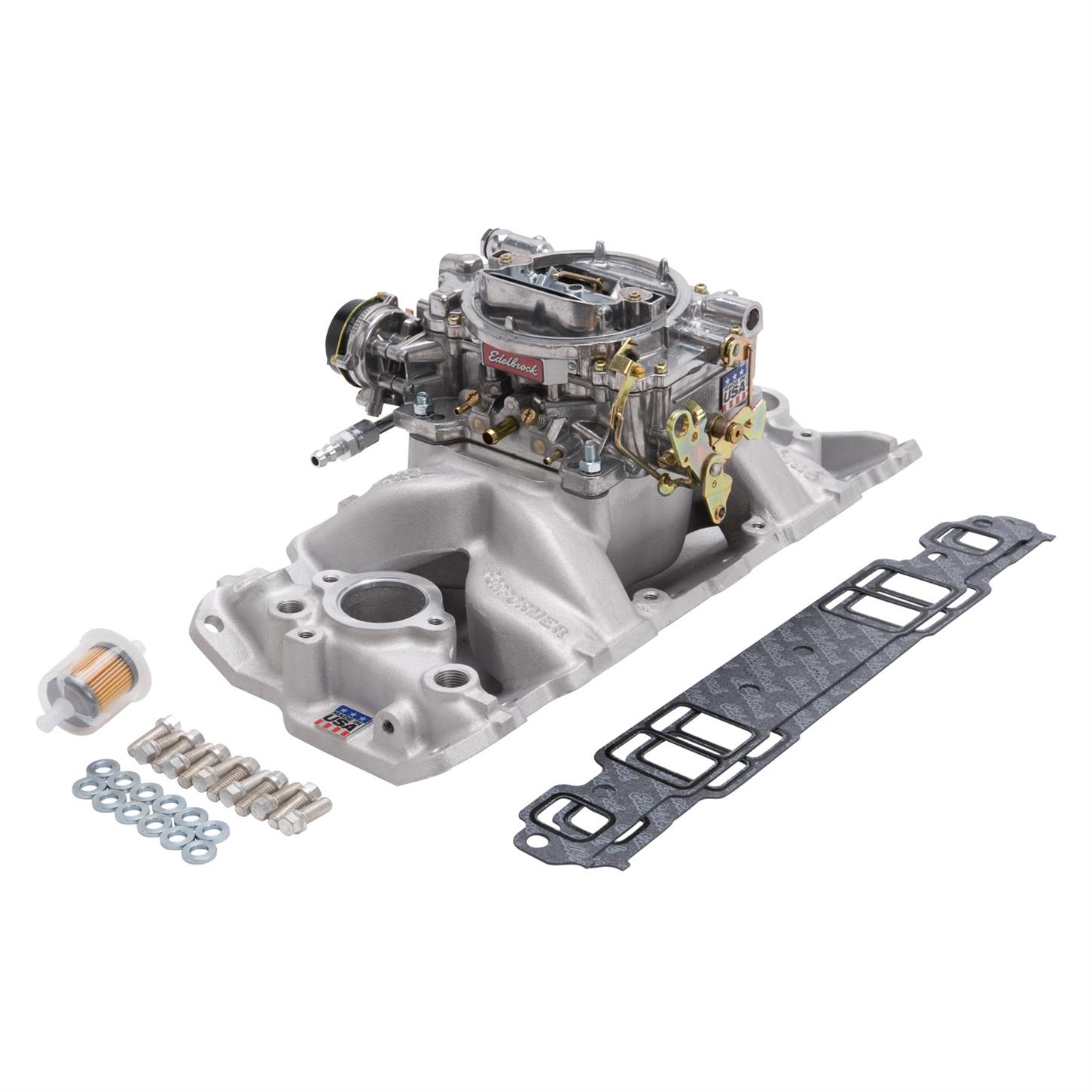 Edelbrock 2020 Single-Quad Intake Manifold/Carburetor Kit, Chevy