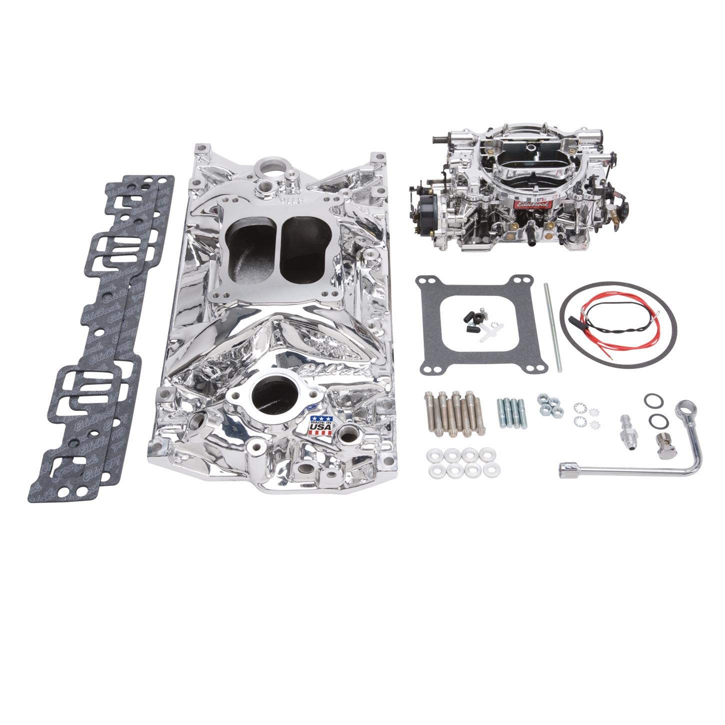 Edelbrock 20274 Single-Quad Intake Manifold/Carburetor Kit, Chevy