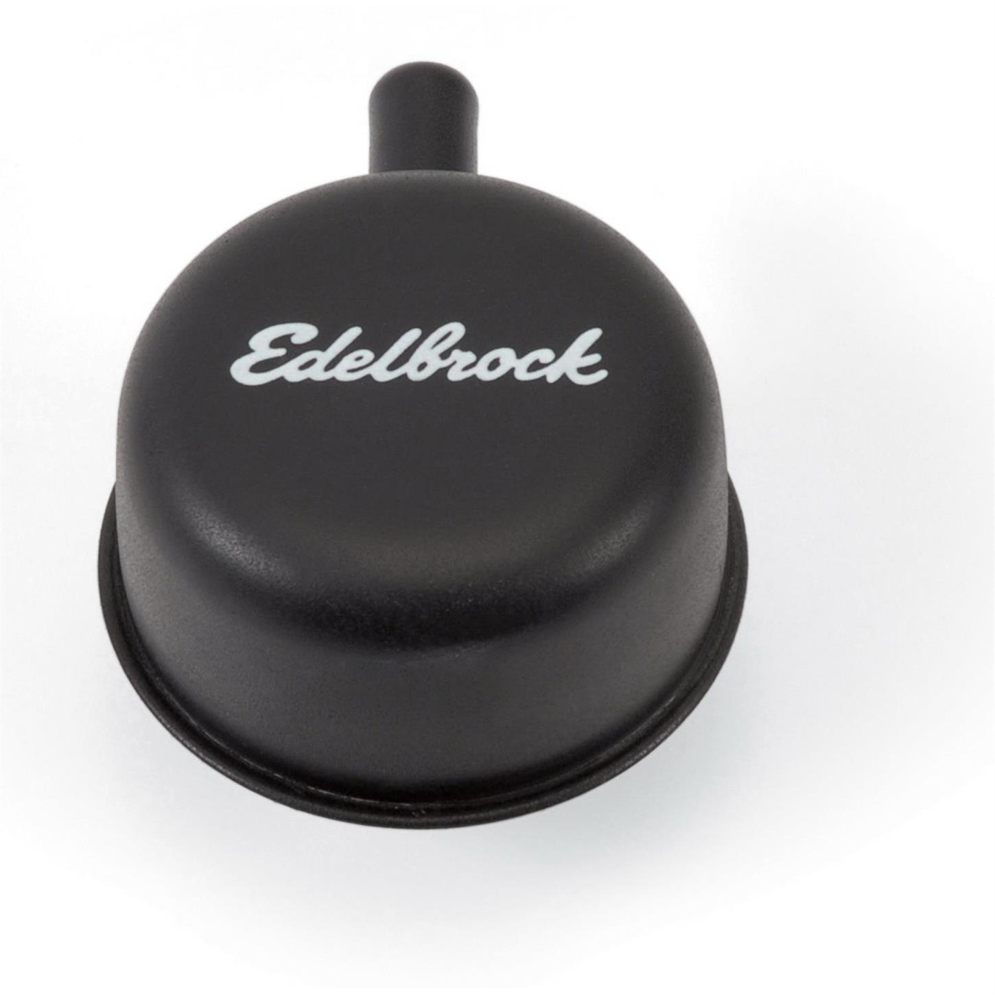 Edelbrock 4413 Oil Breather Cap, Round, Steel, Black, Push In