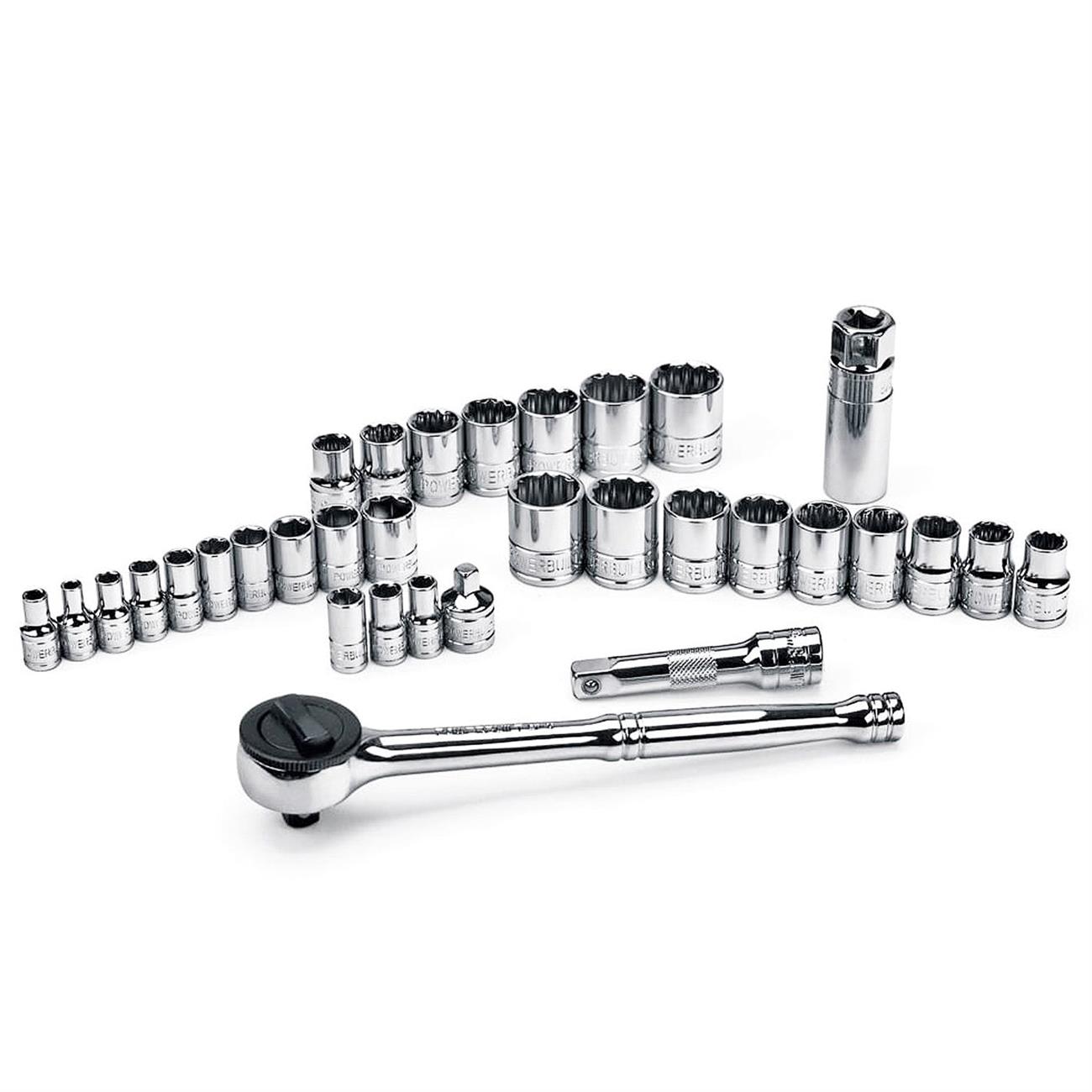 Powerbuilt 640071 33 Piece Socket Set, SAE And Metric