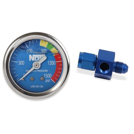 NOS 15936NOS Liquid Filled Nitrous Gauge, -4 AN Adapter, Blue