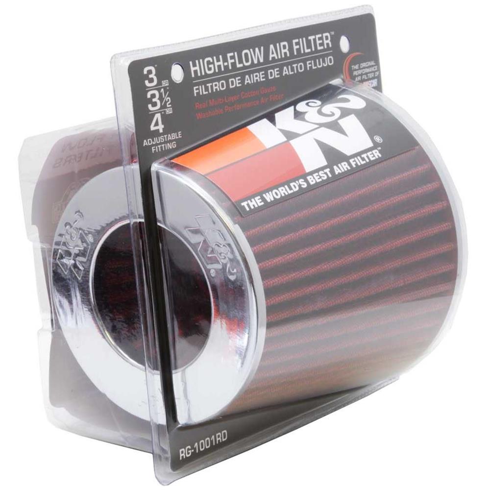 K&N RG-1001RD Performance Air Filters, Red, 5.5in Tall, Round Tapered