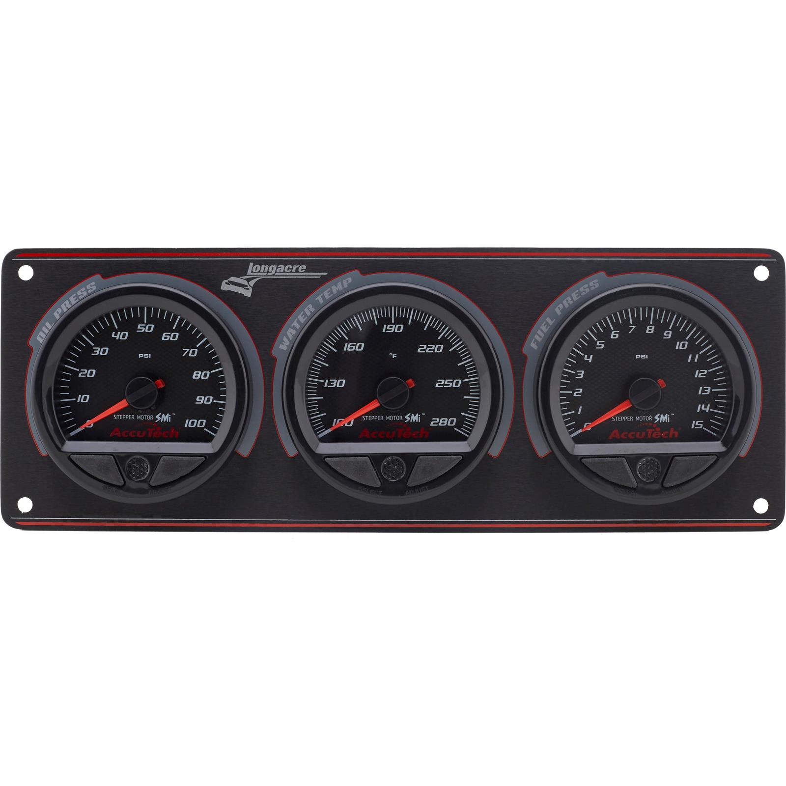 Longacre 52-44463 AccuTech SMi Aluminum 3 Gauge Panel, OP, WT, FP