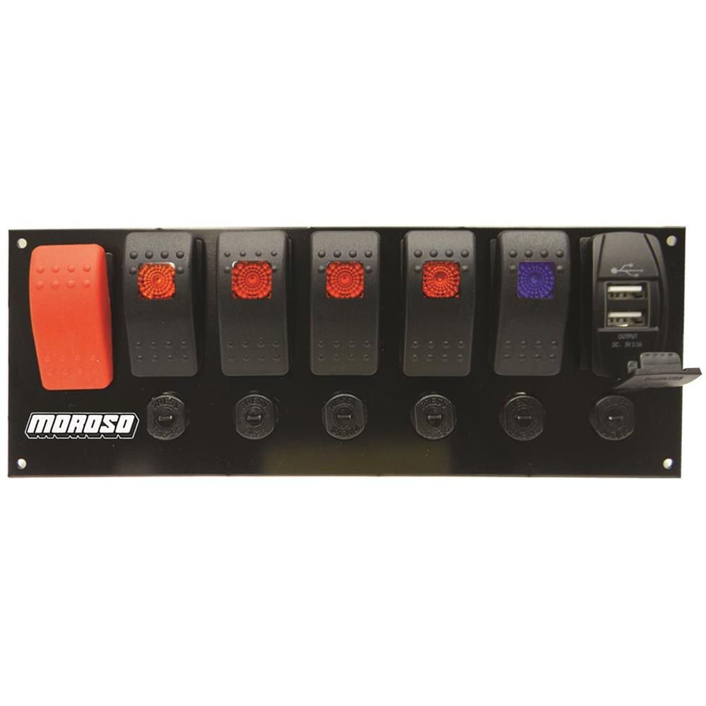Moroso 74194 Switch Panel, Rocker LED W/ USB and Breakers