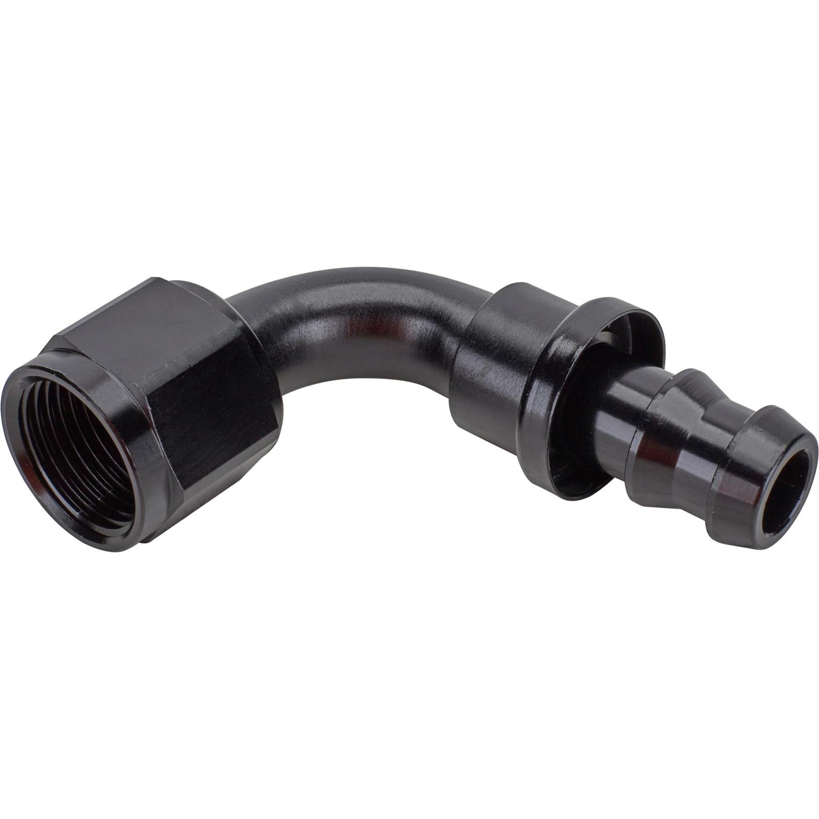 Black 90 Degree Socketless Push-On Hose End, -8 AN