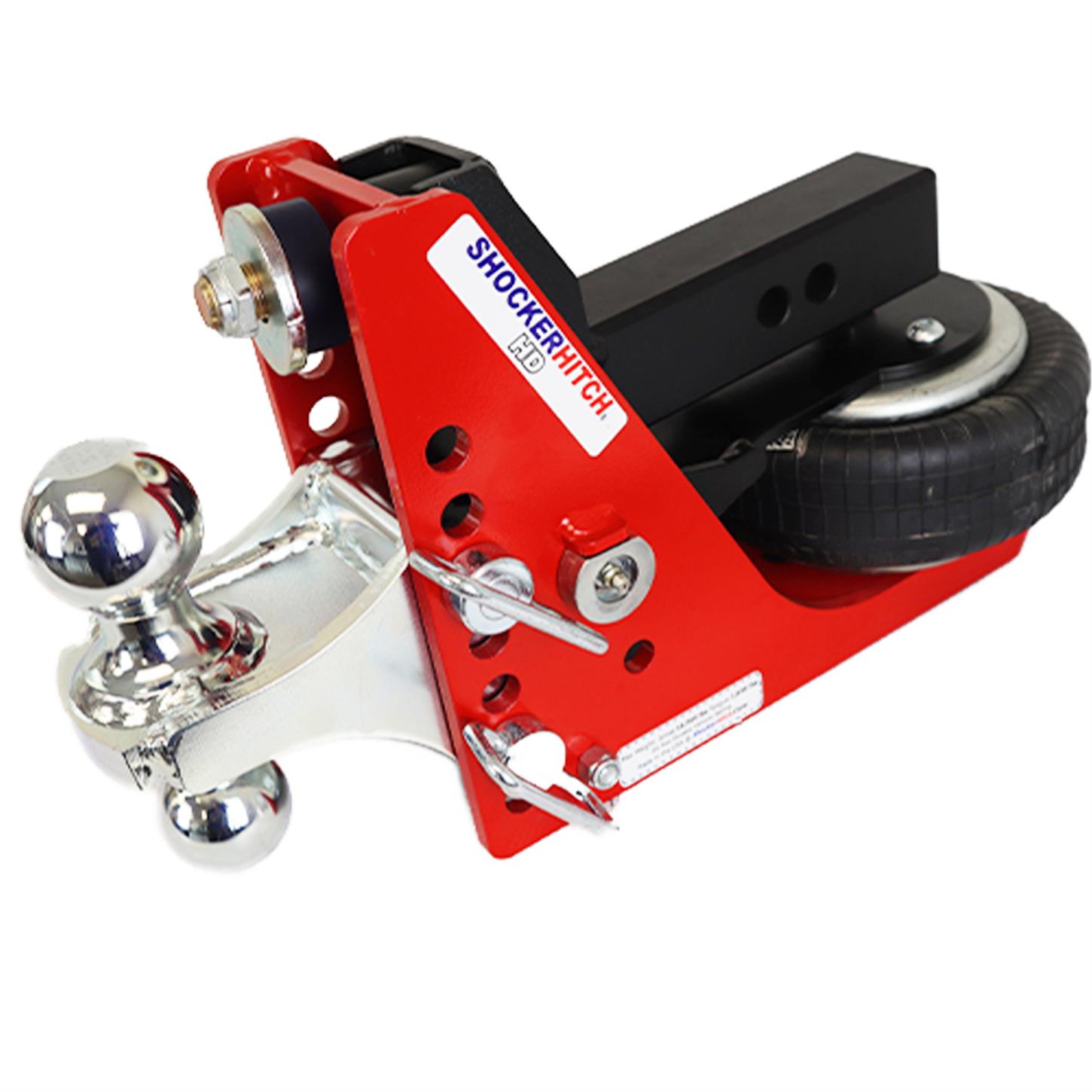 Shocker HD Air Hitch, Combo Ball Mount, 2 In / 2-5/16 In, Red