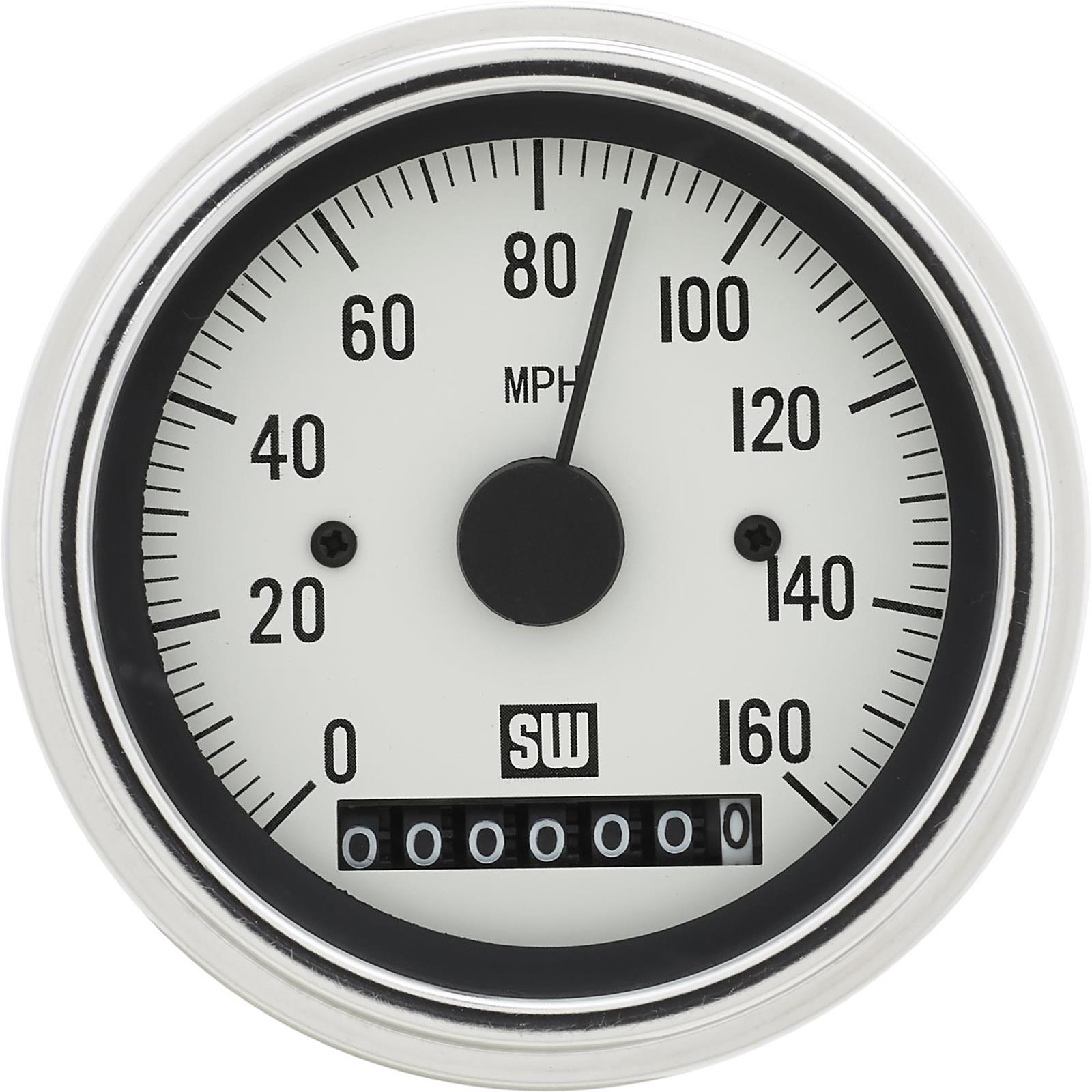 Stewart Warner 82961-WHT Deluxe Electric Speedometer, 0-160 MPH