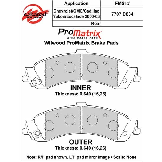 Wilwood 150-D0834K D834 Promatrix Brake Pad Set, .640 Inch Thick