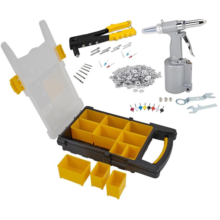 Rivet Starter Kit with Air & Hand Rivet Gun 3/16 and 1/8 Inch
