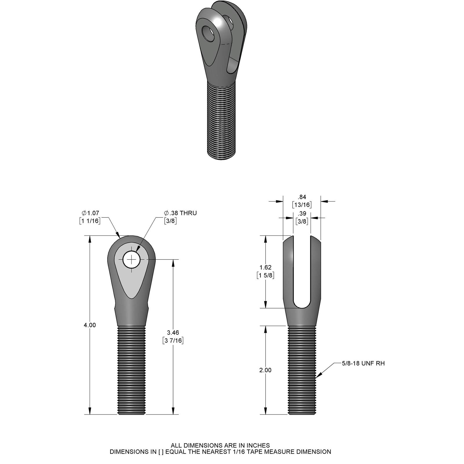 Steel Clevis, 5/8-18 RH Thread, 3/8 Inch Slot, Zinc Plated