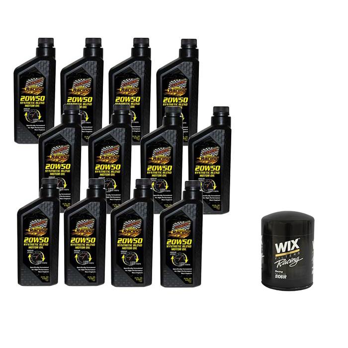 Champion Racing Synthetic Engine Oil, 20W50,12 Quart & Wix Filter
