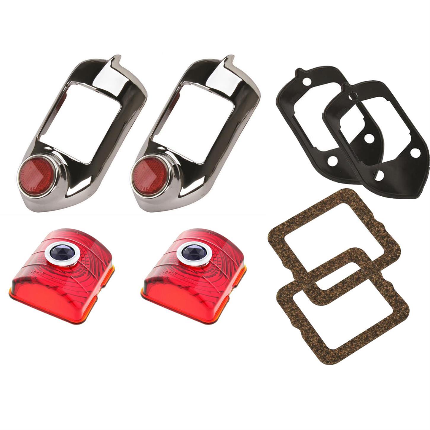 1951-52 Chevy Taillight Bezels, BD Lenses, Gaskets & Rubber Pads