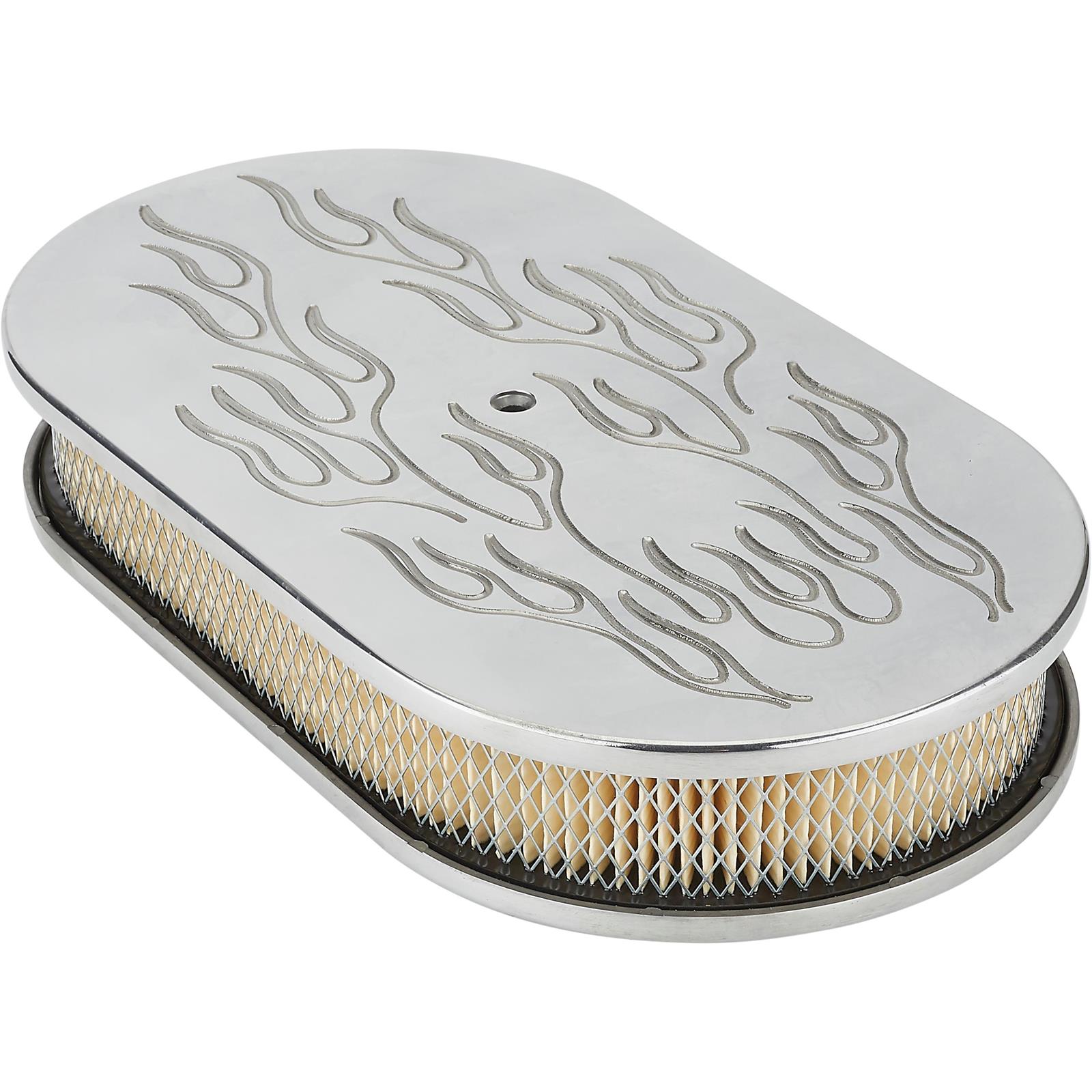 15 Inch Billet-Style Oval Air Cleaner, Flame Top