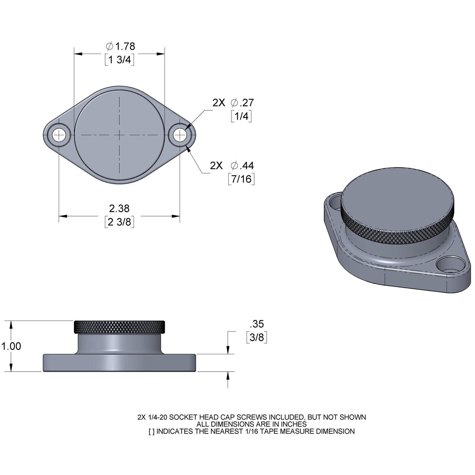 Bolt-On Billet Aluminum Engine Oil Filler Caps, Short