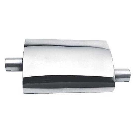 Polished Stainless Turbo Muffler, 2 Inch Inlet/Outlet