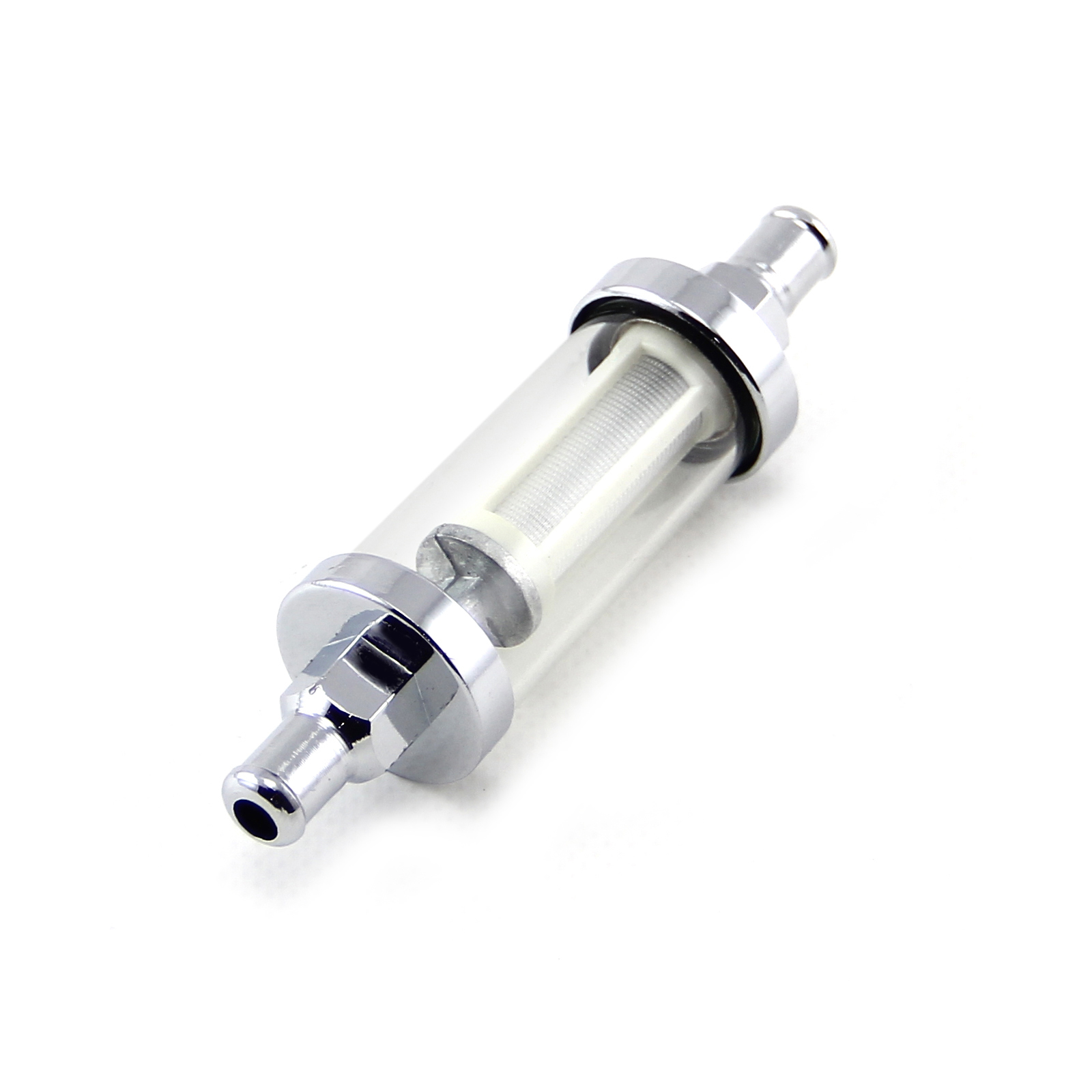Fuel Filter, 3/8 Inch Inlet And Outlet Clear Filter, Chrome