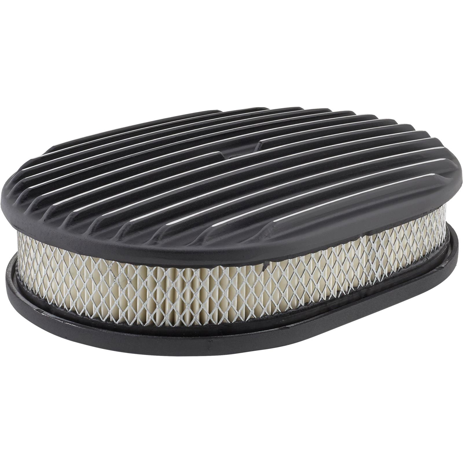 12 Inch Fully Finned Oval Air Cleaner Set w/ Paper Filter, Black