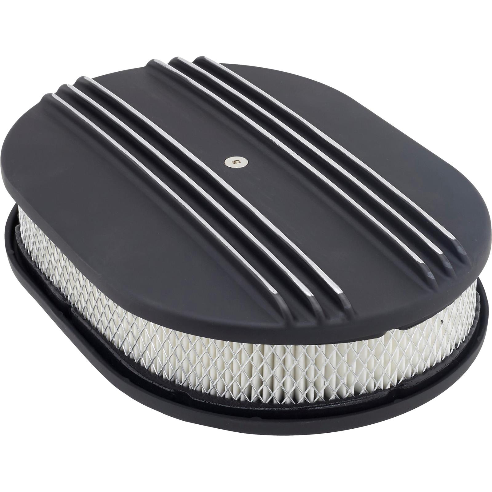 12 Inch Partial Finned Oval Air Cleaner Set w/ Paper Filter, Black