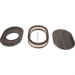 12 Inch Partial Finned Oval Air Cleaner Set w/ Paper Filter, Black