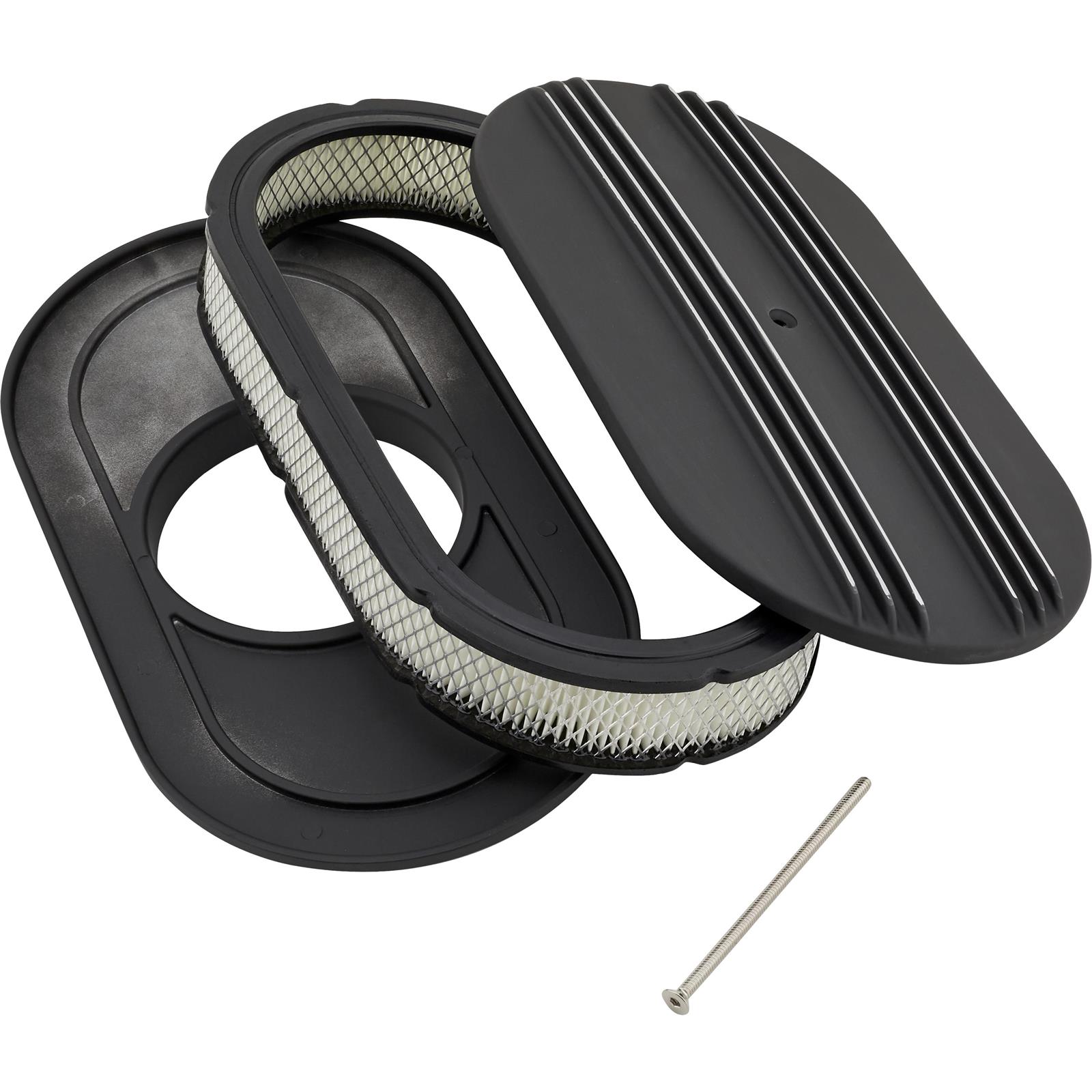 15 Inch Partial Finned Oval Air Cleaner Set w/ Paper Filter, Black