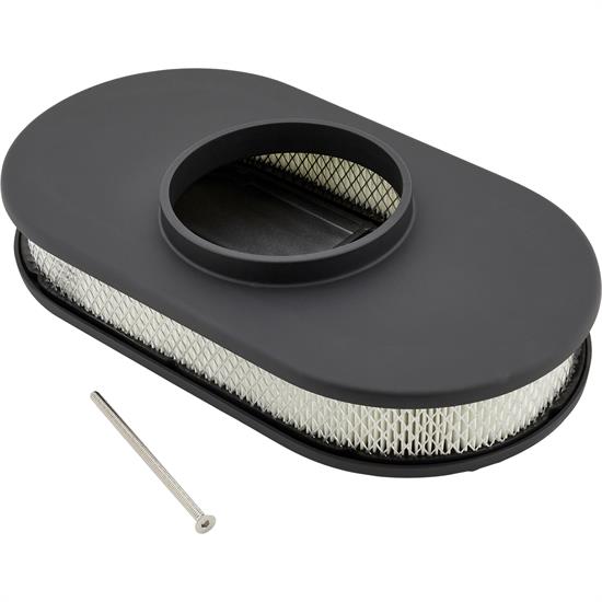 15 Inch Partial Finned Oval Air Cleaner Set w/ Paper Filter, Black