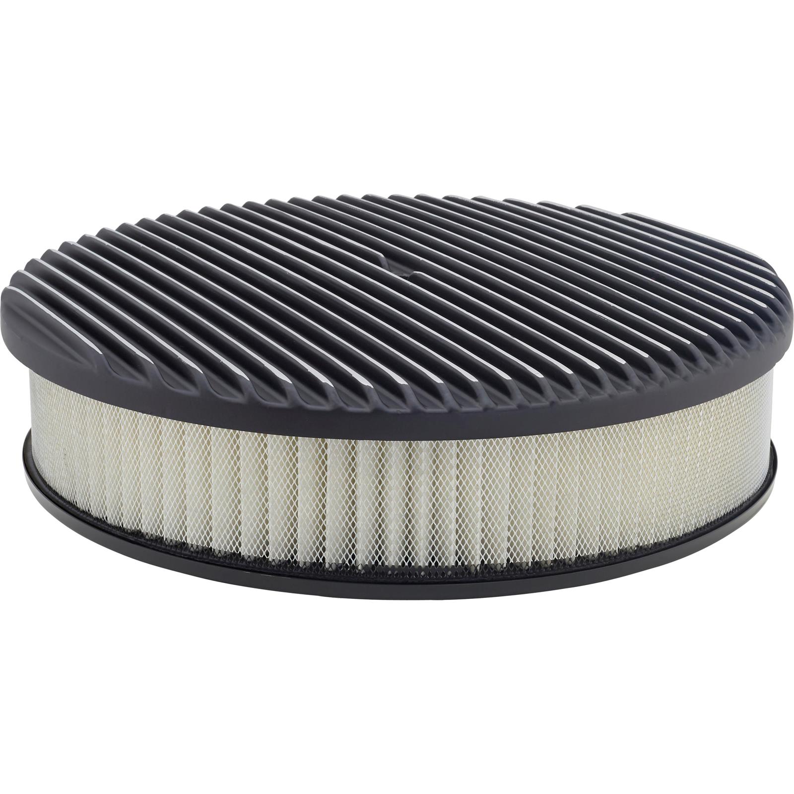 14 Inch Fully Finned Round Air Cleaner Set, Black Aluminum