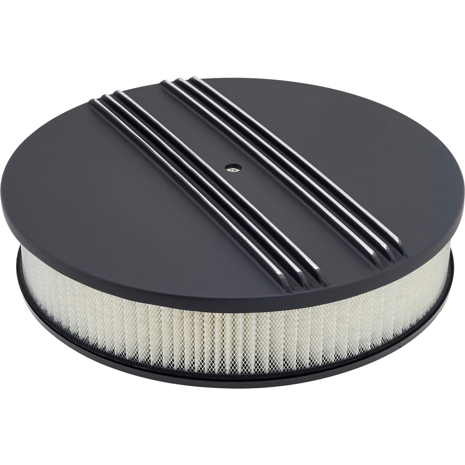 14 Inch Partial Finned Round Air Cleaner Set, Black Aluminum