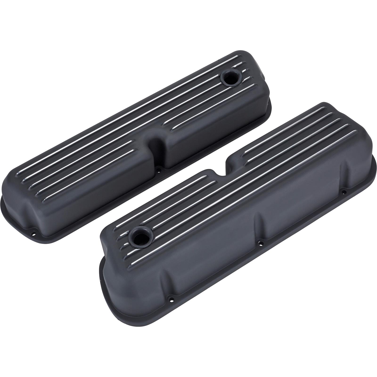 1962-1985 SBF 289-302-351W Tall Finned Valve Covers, Black Aluminum