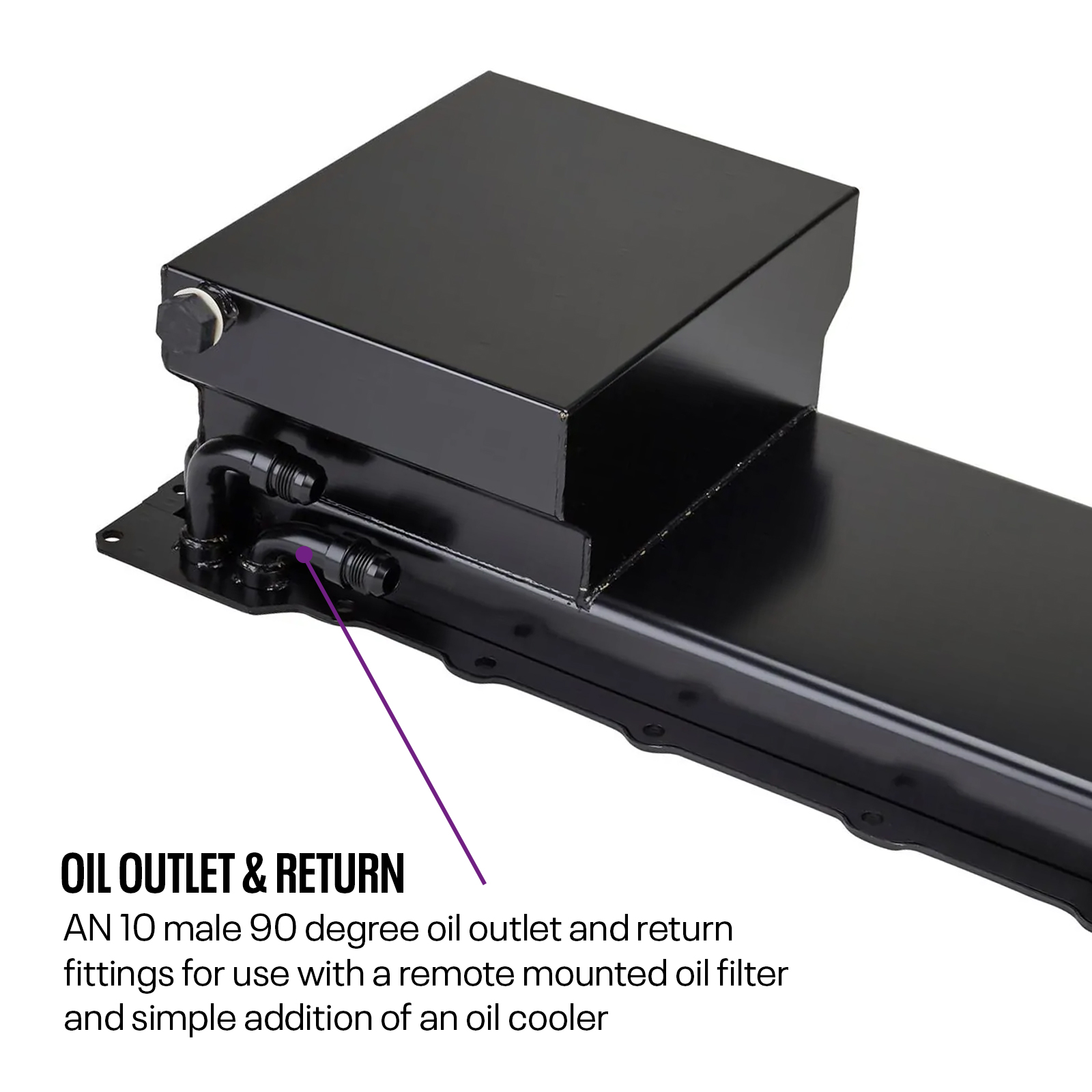 LS Swap Conversion Low Profile Oil Pan, Black, 90 Degree 10 AN