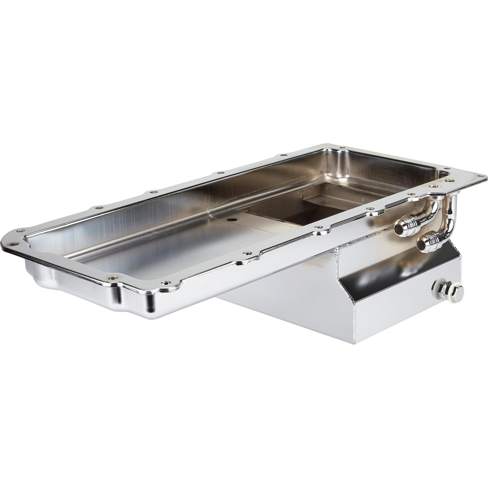 LS Swap Conversion Low Profile Oil Pan, Chrome, 90 Degree 10 AN