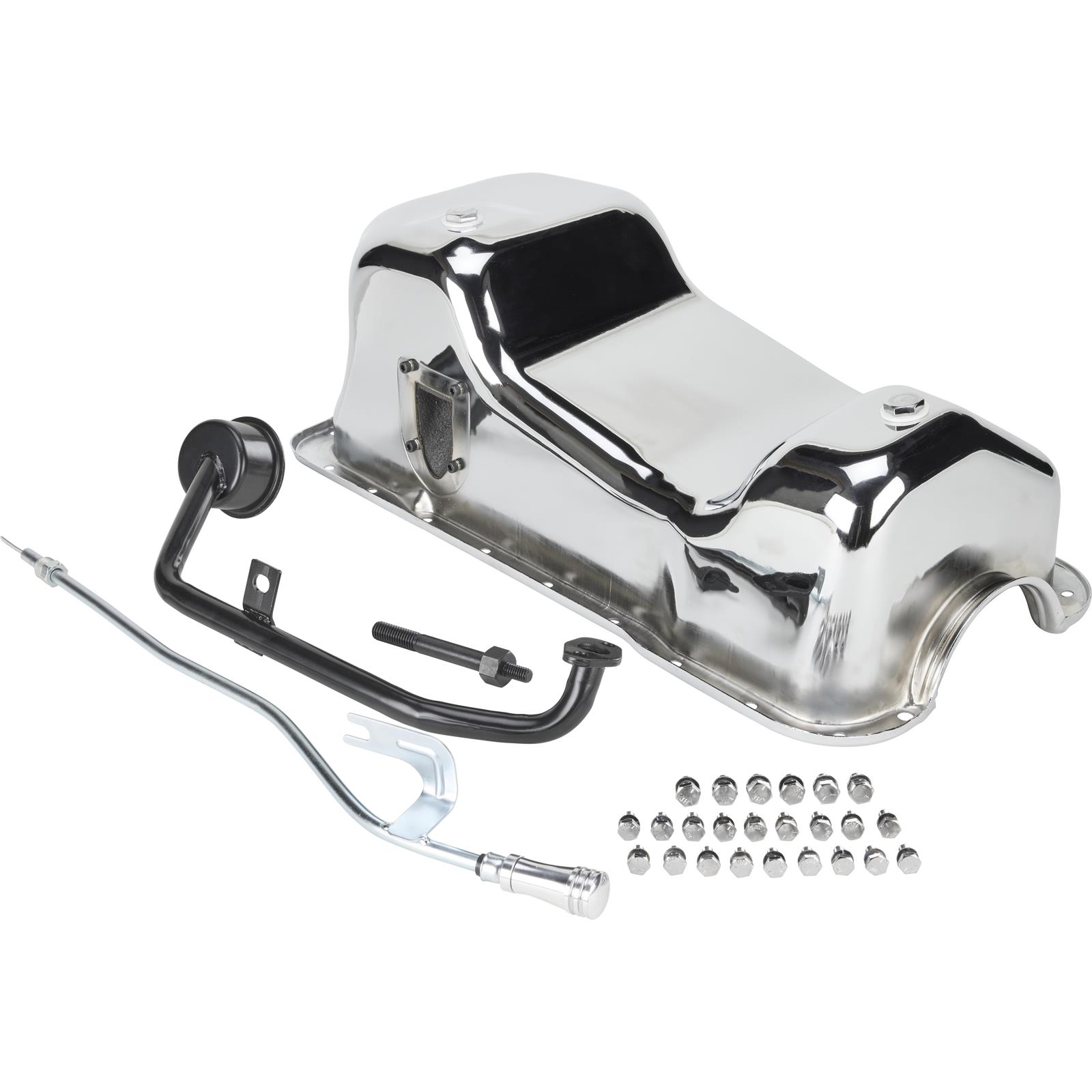 Speedway Motors Steel 79-95 351W Mustang Oil Pan Kit, Chrome